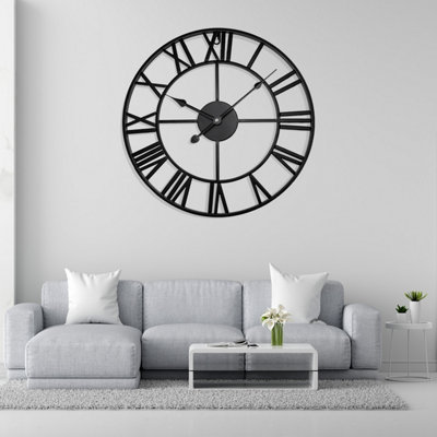 60CM Large Skeleton Metal Roman Wall Clock Big Numerals Giant Open ...