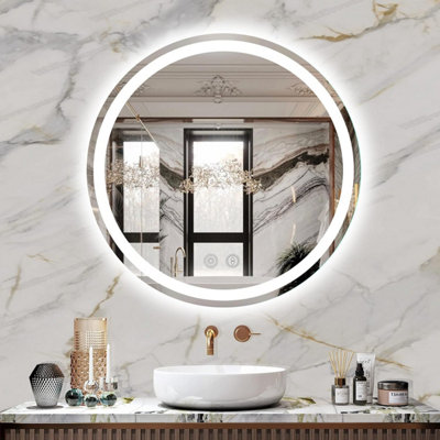 60CM LED Bathroom Mirror Round Vanity Mirror, Anti-Fog, Dimmable, 3 ...