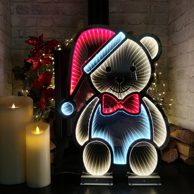 60cm LED Infinity Christmas Light Teddy with Hat & Bow-tie Decorations ...