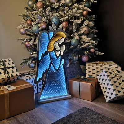 60cm LED Infinity Light Praying Angel Decoration with Wooden Base