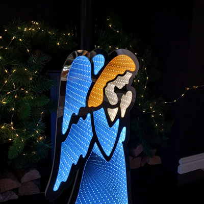 60cm LED Infinity Light Praying Angel Decoration with Wooden Base