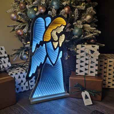 60cm LED Infinity Light Praying Angel Decoration with Wooden Base