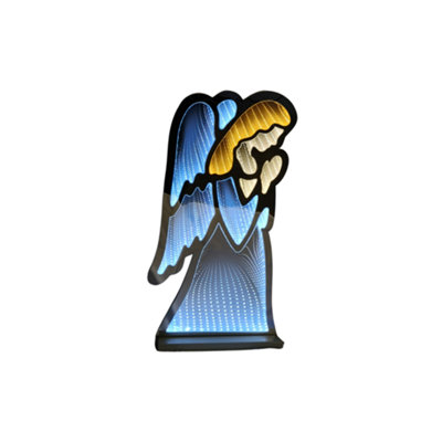 60cm LED Infinity Light Praying Angel Decoration with Wooden Base