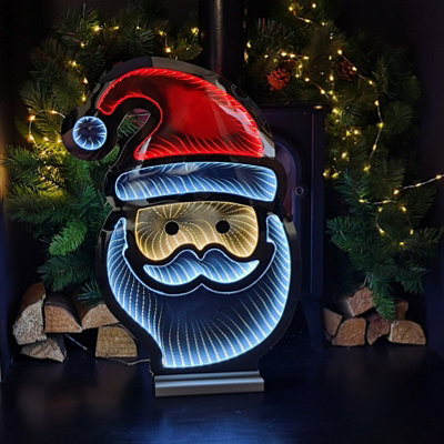 60cm LED Infinity Light Standing Santa Decoration with Wooden Base ...