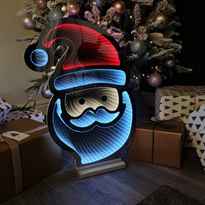 60cm LED Infinity Light Standing Santa Decoration with Wooden Base