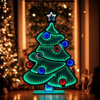 60cm LED Infinity Mirror Light 3D Illusion Lamp with Wooden Base ...