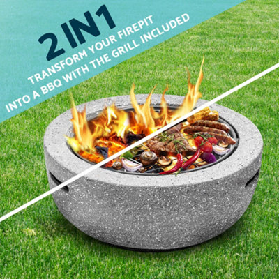 60cm Light Grey Round Fire Pit and BBQ Grill for Outdoor Gatherings