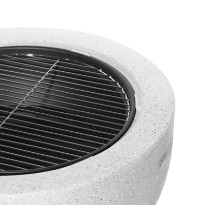60cm Light Grey Round Fire Pit and BBQ Grill for Outdoor Gatherings