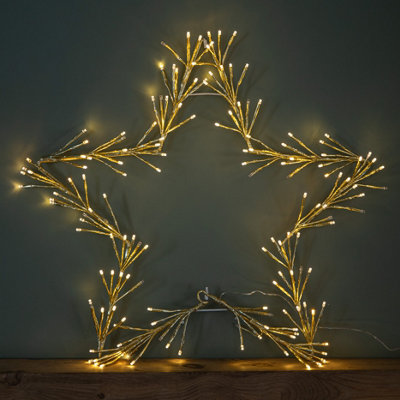 60CM LIGHT UP GOLD CHRISTMAS STAR WITH 150 STATIC AND FLASHING WARM ...