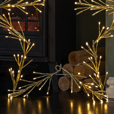60CM LIGHT UP GOLD CHRISTMAS STAR WITH 150 STATIC AND FLASHING WARM ...