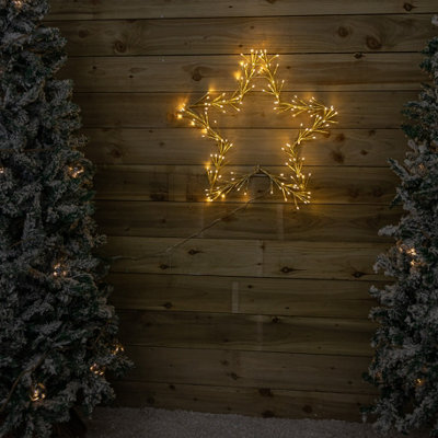 60CM LIGHT UP GOLD CHRISTMAS STAR WITH 150 STATIC AND FLASHING WARM ...