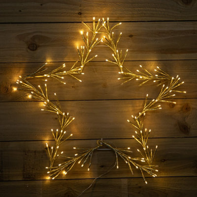 60CM LIGHT UP GOLD CHRISTMAS STAR WITH 150 STATIC AND FLASHING WARM ...