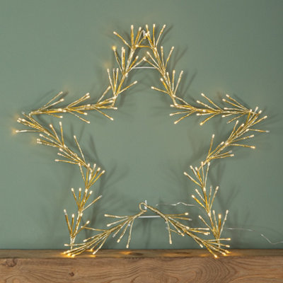 60CM LIGHT UP GOLD CHRISTMAS STAR WITH 150 STATIC AND FLASHING WARM ...