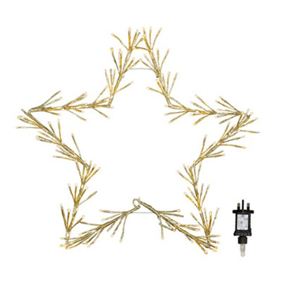 60CM LIGHT UP GOLD CHRISTMAS STAR WITH 150 STATIC AND FLASHING WARM ...