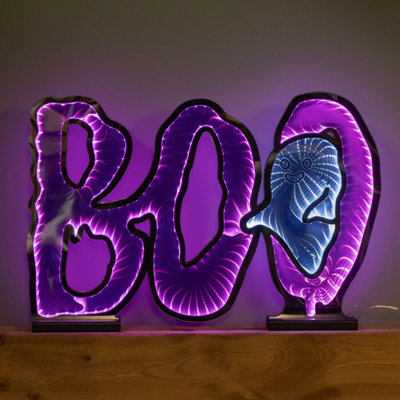 60cm Light up Halloween BOO Infinity Decoration with Pink and White LEDs