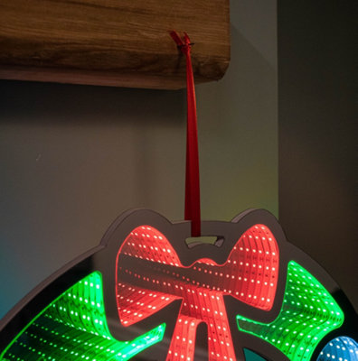 60cm Light up Hanging Christmas Wreath Infinity Mirror with Multi ...
