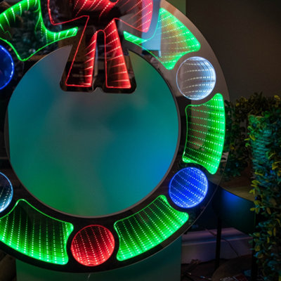 60cm Light up Hanging Christmas Wreath Infinity Mirror with Multi ...
