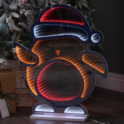 60cm Light up Robin in Santa Hat Christmas Infinity Decoration with LEDs