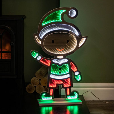 60cm Light up Standing Elf Infinity Christmas Decoration with Multi ...