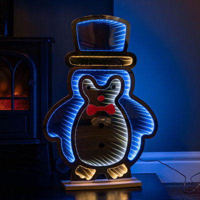 60cm Light up Standing Penguin Infinity Christmas Decoration with Multi ...