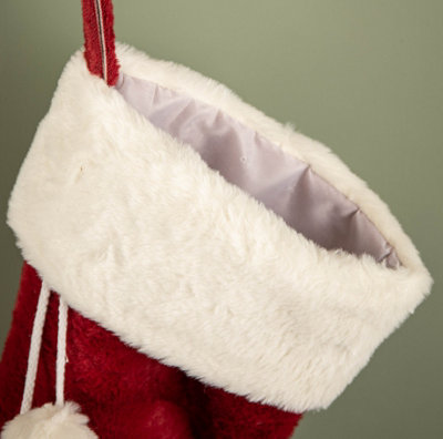 60cm Red Christmas Stocking with White Cuff and Pom Poms