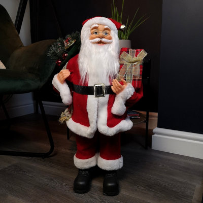 60cm Red Standing Santa Claus Indoor Decoration with Present and Green ...