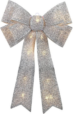 60cm Ribbon Bow Wreath with 20 Warm LED Lights, Indoor/Outdoor ...