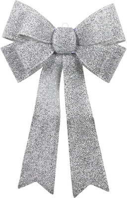 60cm Ribbon Bow Wreath with 20 Warm LED Lights, Indoor/Outdoor ...