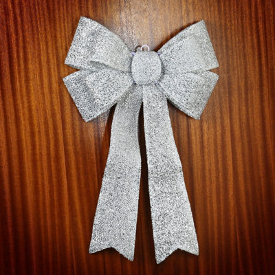 60cm Ribbon Bow Wreath with 20 Warm LED Lights, Indoor/Outdoor ...
