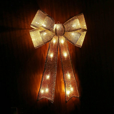 60cm Ribbon Bow Wreaths Outdoor Christmas Xmas LED Light - Door Tree ...