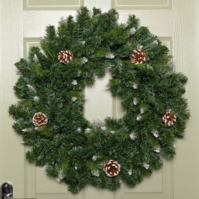 60cm Snow King Fir Hanging Christmas Wreath with Pinecones and 200 Tips ...