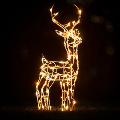 60CM White Wire Light Up Christmas Reindeer Small Stag with 90 Warm ...