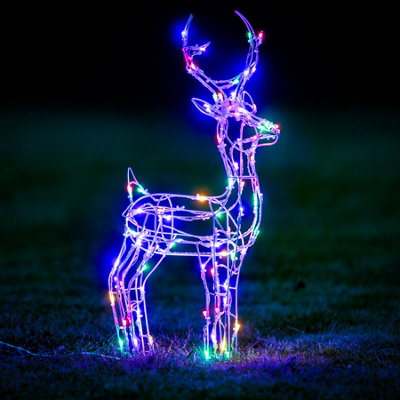 60CM White Wire Light Up Christmas Reindeer Small Stag with 90 Warm ...