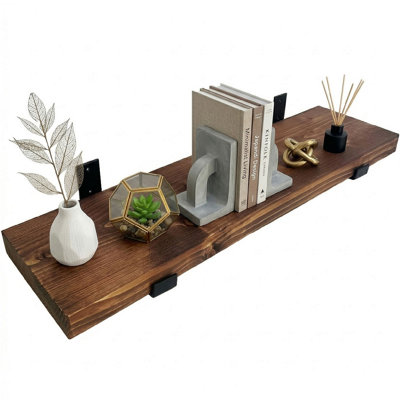 60CM WOODEN WALL SHELF DARK OAK TOP NOTCH HOME & LIVING HANDCRAFTED ...