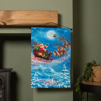 60cm x 40cm Battery Operated Light up Santa Sleigh Fabric Hanging ...
