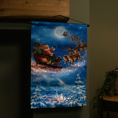 60cm x 40cm Battery Operated Light up Santa Sleigh Fabric Hanging ...