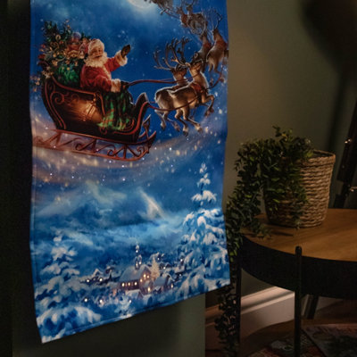 60cm x 40cm Battery Operated Light up Santa Sleigh Fabric Hanging ...