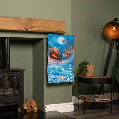 60cm x 40cm Battery Operated Light up Santa Sleigh Fabric Hanging ...