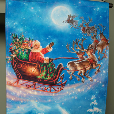60cm x 40cm Battery Operated Light up Santa Sleigh Fabric Hanging ...