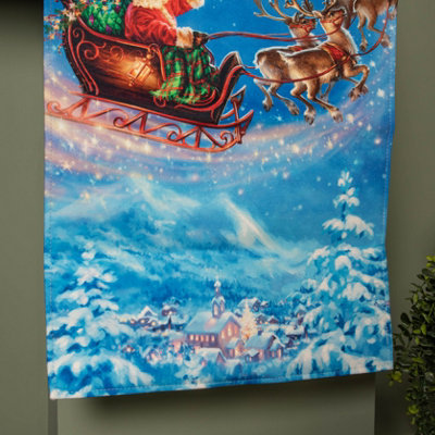 60cm x 40cm Battery Operated Light up Santa Sleigh Fabric Hanging ...