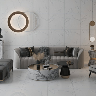 60cm X 60cm Alpine Marble Effect High Gloss Floor and Wall Tiles 20 ...