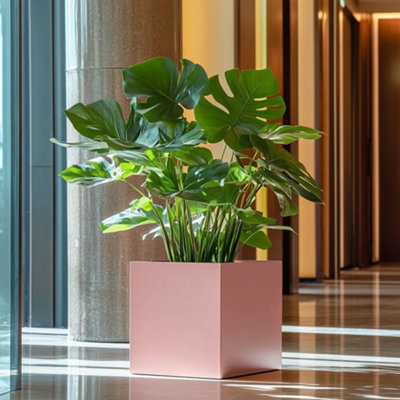 60cm Zinc Brushed Rose Gold Finish Square Planter