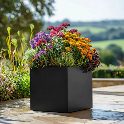 60cm Zinc Galvanised Matte Black Square Planter