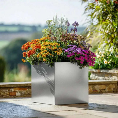 60cm Zinc Galvanised Silver Square Garden Planter