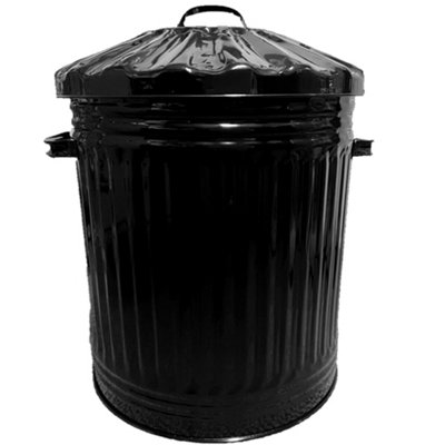 60L Black Retro Bin Vintage Style Metal Dustbin with Lid Suitable for ...
