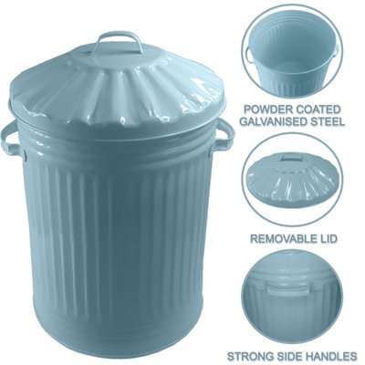 60L Blue Retro Bin Vintage Style Metal Dustbin with Lid Suitable for ...