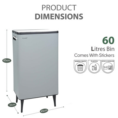 60L DUAL COMPARTMENT GREY KITCHEN WASTE BIN WITH PRESS TOP LID
