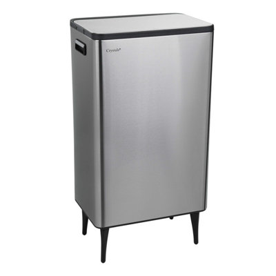 60L Dual Compartment Waste Bin Silver Kitchen Rubbish Waste Separator ...