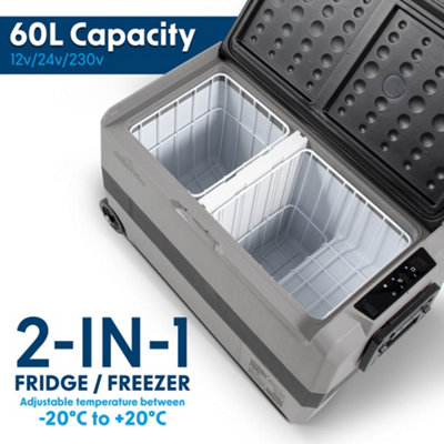 60L Dual Zone Vehicle Fridge Freezer for Camping - 12V & 24V Portable ...