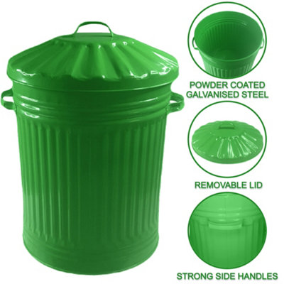 60L Green Retro Bin Vintage Style Metal Dustbin with Lid Classic Bin ...